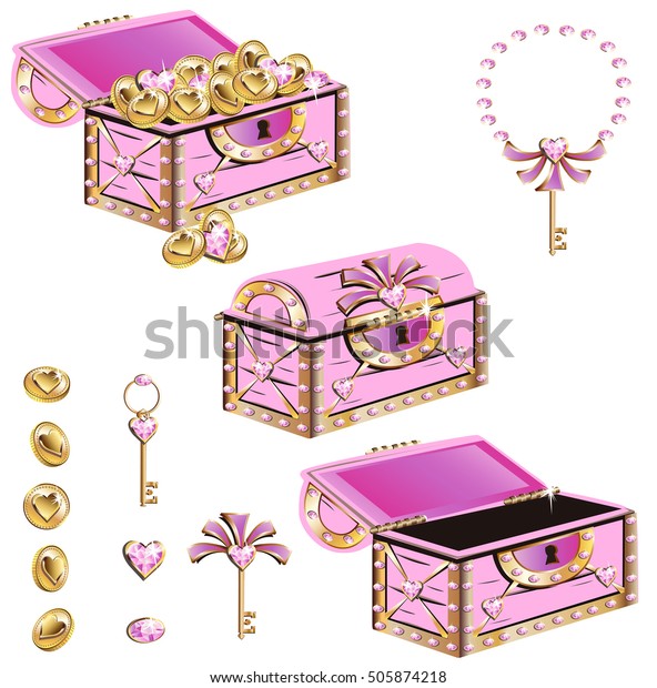 Magic Treasure Chest Princess Set Isolated Stock Vector (Royalty Free ...