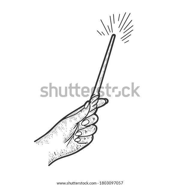 Magic Wand Hand Sketch Engraving Vector Stock Vector (Royalty Free ...
