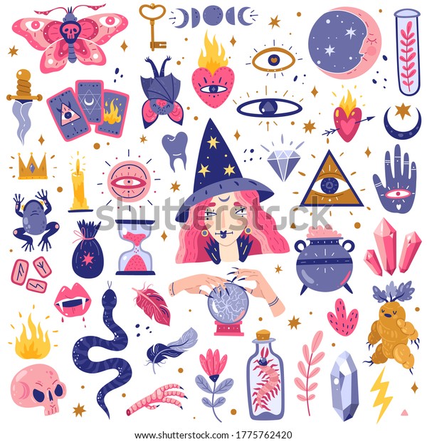 Magic Witch Icons Set Hand Drawn Stock Vector (Royalty Free) 1775762420 ...