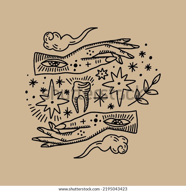 Magical Ancient Witch Hands Magic Symbols Stock Vector (Royalty Free ...
