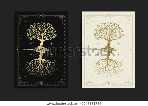 Magical Mystical Sacred Tree Reflected Mirroring Stock Vector (Royalty ...