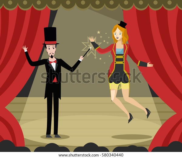 Magician Magic Trick Flying Floating Levitation Stock Vector (Royalty ...