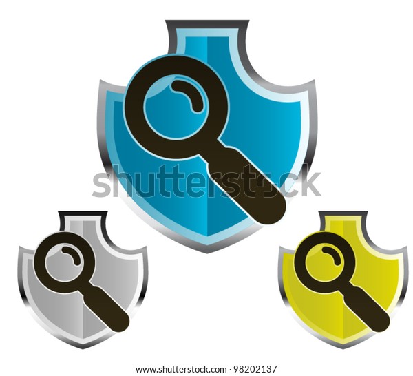 Magnifying glass on shield - Security Vector Illustration