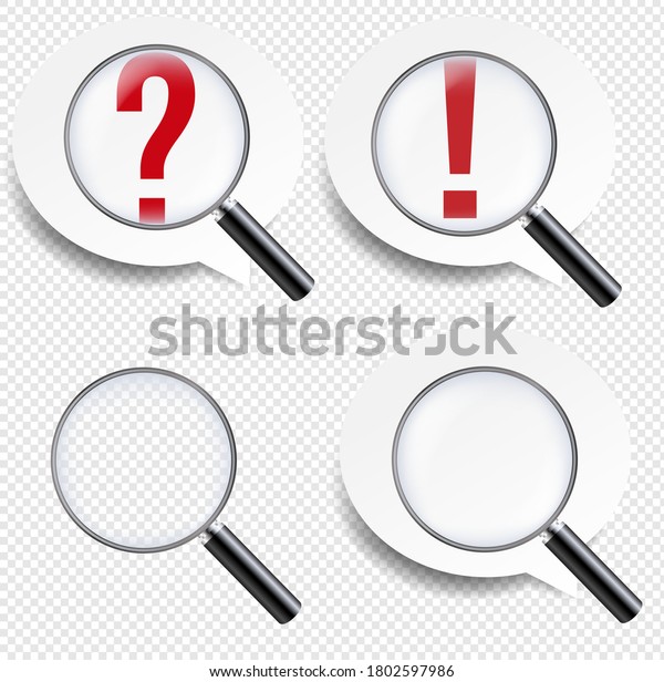 Magnifying Glass Speech Bubbles Set Transparent Stock Vector (Royalty ...