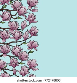 Magnolia Outline Spring Seamless Horizon Border Stock Vector (Royalty ...