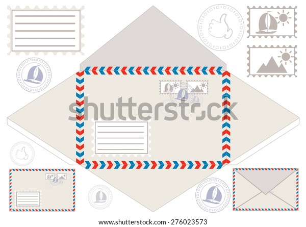 Mail Envelope Stickers Stamps Postcard 스톡 벡터(로열티 프리) 276023573