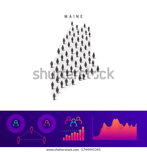 Maine People Map Detailed Vector Silhouette: เวกเตอร์สต็อก (ปลอดค่า ...
