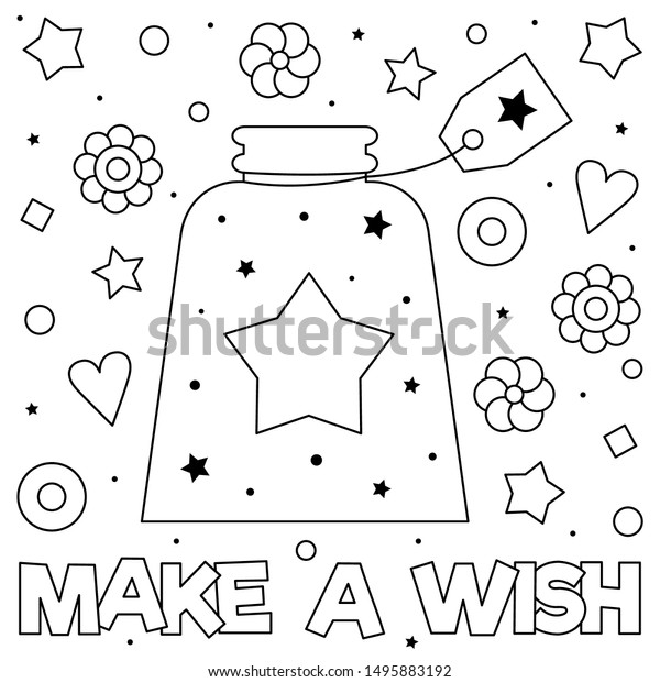 Make Wish Coloring Page Black White Stock Vector (Royalty Free ...