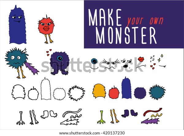Make Your Own Monster Vector Set Stock Vector (Royalty Free) 420137230 ...