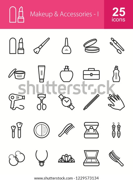 Makeup Accessories Line Icons Stock Vector (Royalty Free) 1229573134 ...