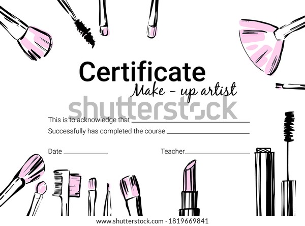 Makeup Artist Certificate Certificate Design School Stock Vector ...