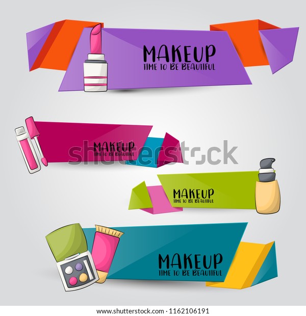 Makeup Beauty Horizontal Banner Set Cute Stock Vector (Royalty Free ...