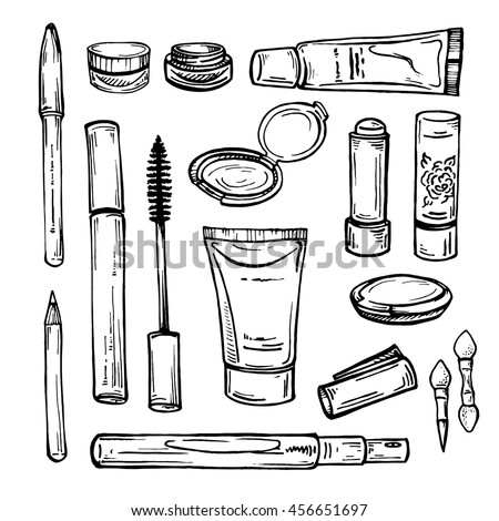 Makeup Products Sketch Cosmetics Hand Drawn Stock Vector (Royalty Free ...