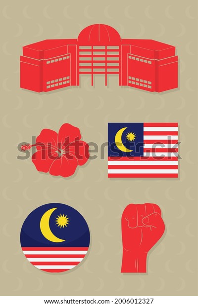 Vektor Stok Malaysia Merdeka Symbols Set Design (Tanpa Royalti ...