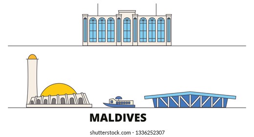 Maldives Flat Landmarks Vector Illustration Maldives Stock Vector ...