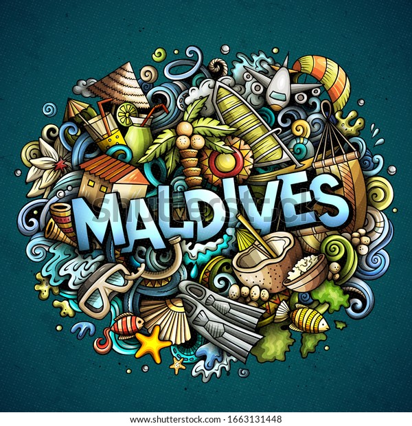 Maldives Hand Drawn Cartoon Doodles Illustration: vetor stock (livre de ...
