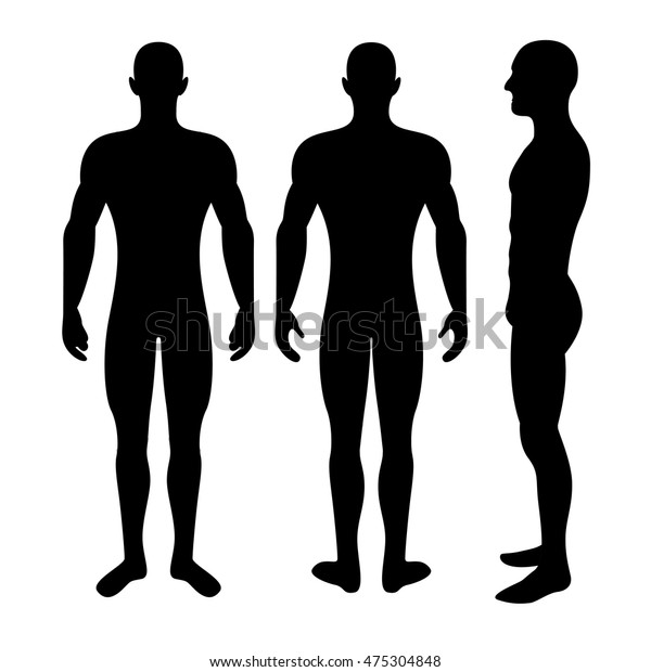 Male body silhouette from three angles