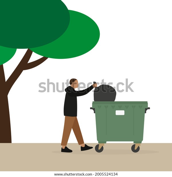 Male Character Throwing Garbage Bag Trash Stock Vector (Royalty Free ...