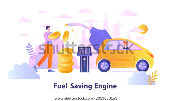 Male Character Using Car Fuel Saving Stock Vector (Royalty Free ...