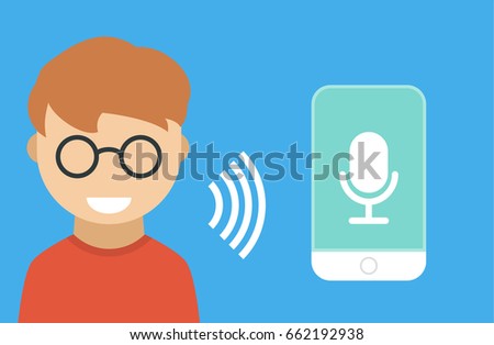 Male Character Using Voice Control His เวกเตอร์สต็อก (ปลอดค่าลิขสิทธิ์ ...