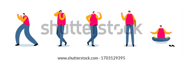 Male Characters Different Poses Doing Things Stock Vector (Royalty Free ...