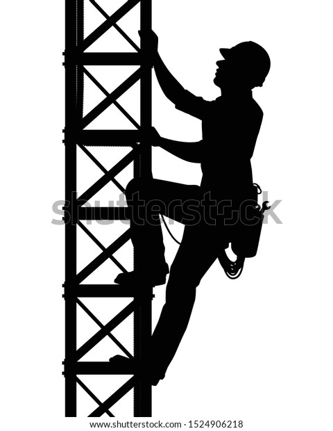 Male Engineer Climbing On Tower Electric Stock Vector (Royalty Free ...