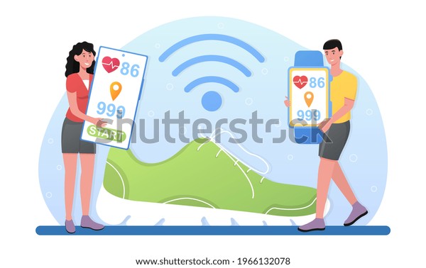 Male Female Characters Using Smart Shoes: เวกเตอร์สต็อก (ปลอดค่า ...