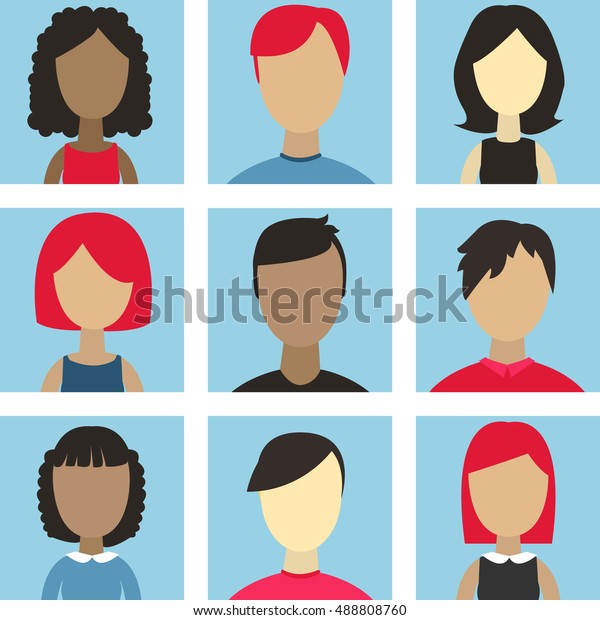 Male Female Faces Avatars Flat Style 库存矢量图（免版税）488808760 | Shutterstock