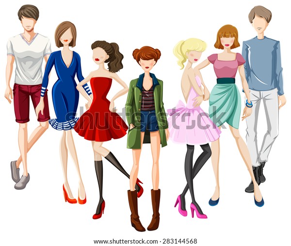 Male Female Models Posing Stock Vector (Royalty Free) 283144568 ...
