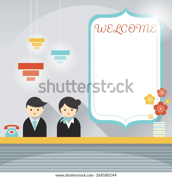 Male Female Receptionist Frame Elements Hotel Stock Vector (Royalty ...