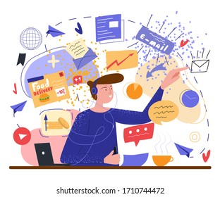 Male Multitasking Skill Concept Young Boy Stock Vector (Royalty Free ...