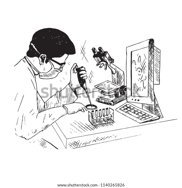 Male Scientist Studying Something Test Tube Stock Vector (Royalty Free ...