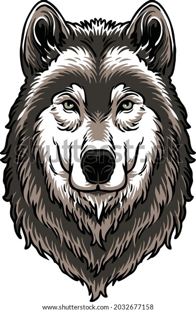 Male Wolf Head Straight Face Stock Vector (Royalty Free) 2032677158 ...
