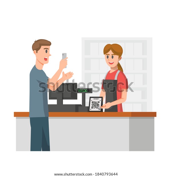 Man Asking Cashier Digital Payment Stock Vector (Royalty Free ...