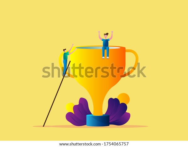 Man Big Golden Trophy Award Cartoon Stock Vector (Royalty Free ...