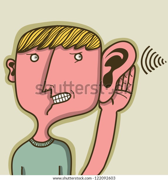 Man Big Hear Listening Distant Sound Stock Vector (Royalty Free) 122092603