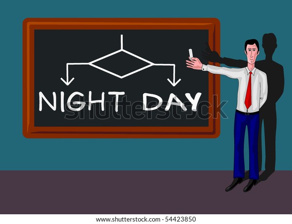 Man Blackboard Flowchart Daynight Concept Stock Vector (Royalty Free ...