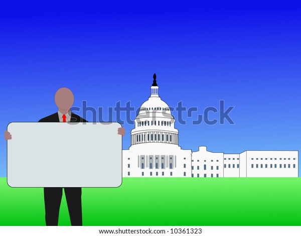 Man Blank Sign Outside Capitol Building Stock Vector (Royalty Free ...