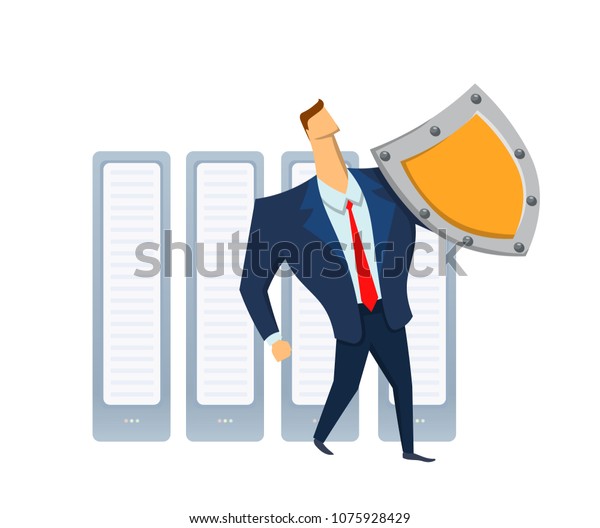 Man Business Suit Shield Standing Front Stock Vector (Royalty Free ...