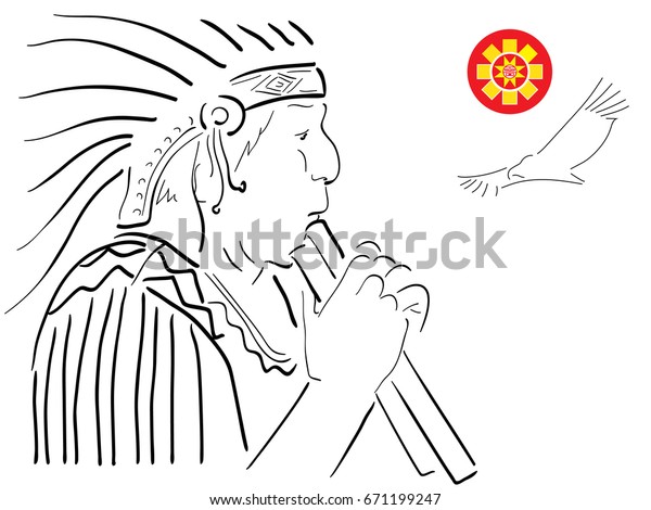 Man Cap Condor Feathers Flute Sign Stock Vector (Royalty Free ...