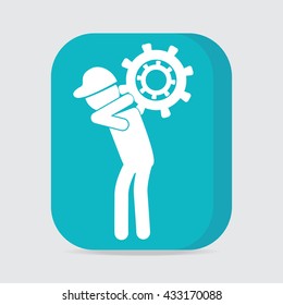 Man Carrying Gear Icon Worker Sign Stock Vector (Royalty Free ...