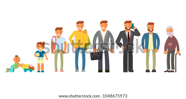 Man Character Different Ages Cartoon Style 스톡 벡터(로열티 프리) 1048675973