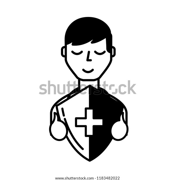Man Character Holding Shield Protection Medical: เวกเตอร์สต็อก (ปลอดค่า ...