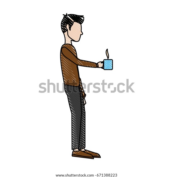 Man Character Standing Holding Coffee Cup Stock Vector (Royalty Free ...