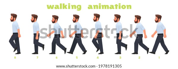 Man character walking animation. Businessman walks, a step by step ...