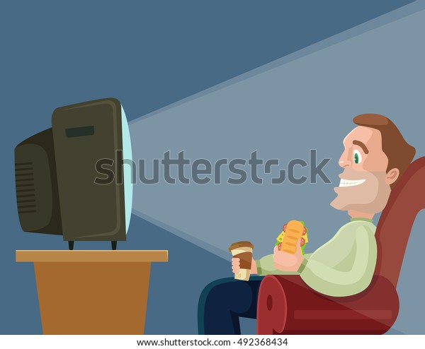 Man Character Watching Television Vector Flat Stock Vector (Royalty ...