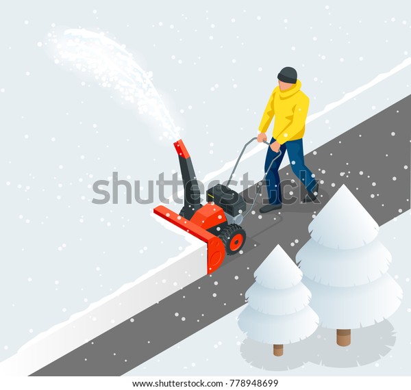 Man Cleans Snow Sidewalks Snowblower City Stock Vector (Royalty Free ... Man Cleans Snow Sidewalks Snowblower City Stock Vector (Royalty Free ...
