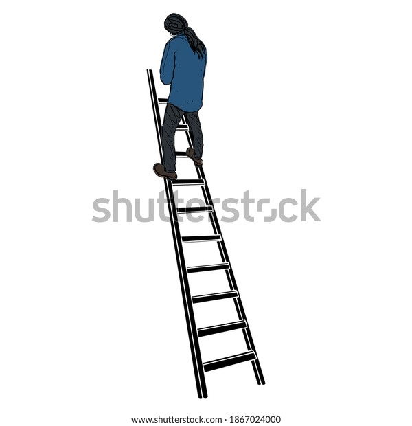 Man Climbing Step Ladder Hand Drawn Stock Vector (Royalty Free ...