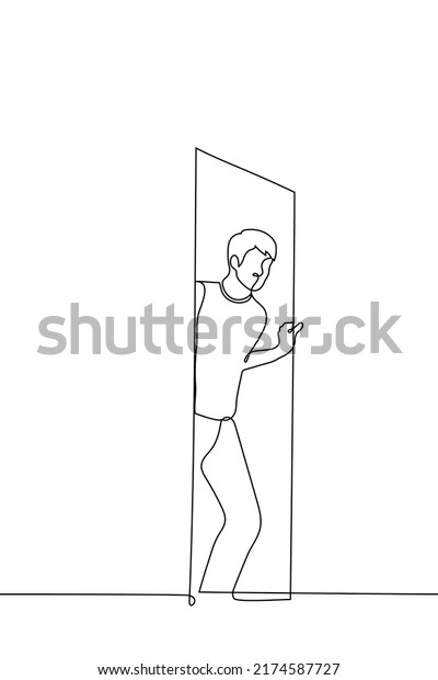Man Coming Out Door One Line: เวกเตอร์สต็อก (ปลอดค่าลิขสิทธิ์ ...