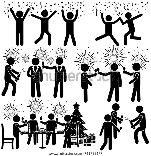 Man Couple Group Celebration Poses Gesture Stock Vector (Royalty Free ...